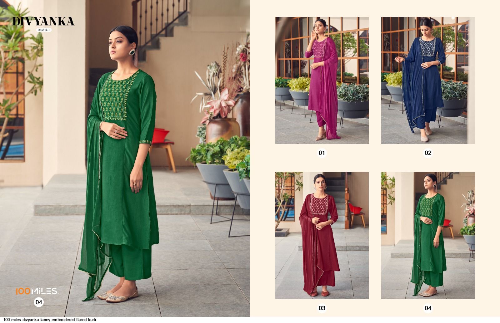 100 MILES DIVYANKA FANCY EMBROIDERED FLARED KURTI