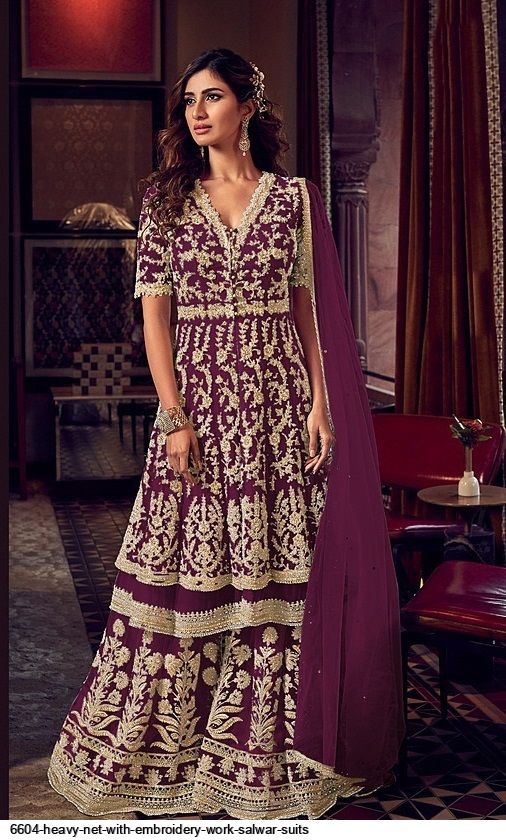 6604 Heavy Net WITH Embroidery work SALWAR SUITS