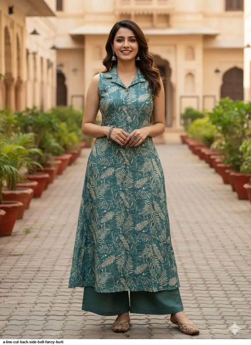 A line cut Back side belt FANCY KURTI