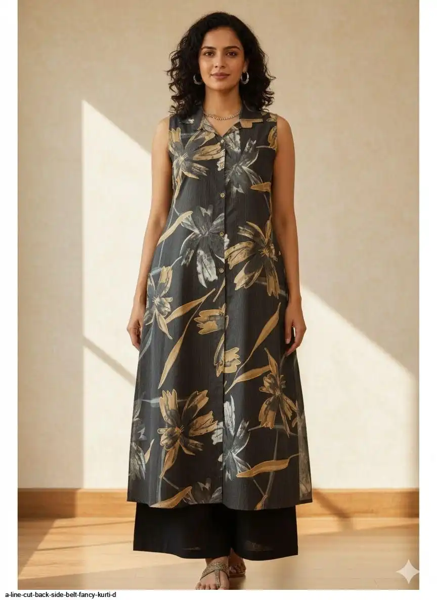 A line cut Back side belt FANCY KURTI D