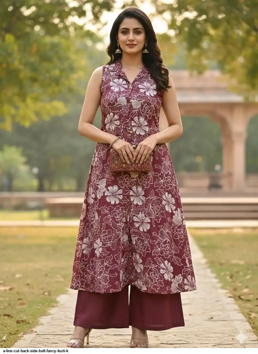 A line cut Back side belt FANCY KURTI K