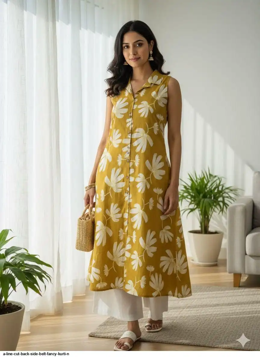 A LINE CUT BACK SIDE BELT FANCY KURTI N