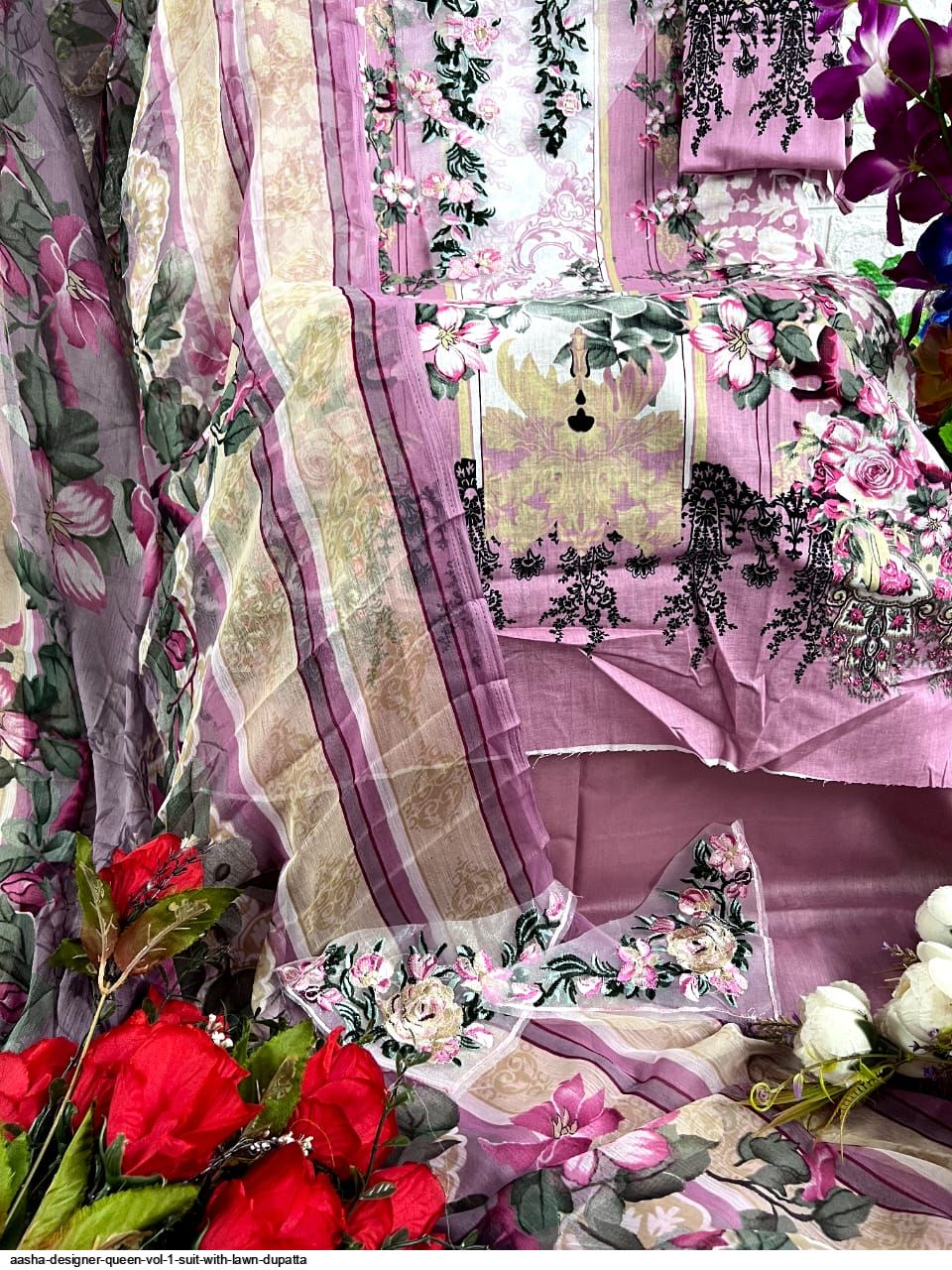 AASHA DESIGNER QUEEN VOL 1 SUIT WITH LAWN DUPATTA