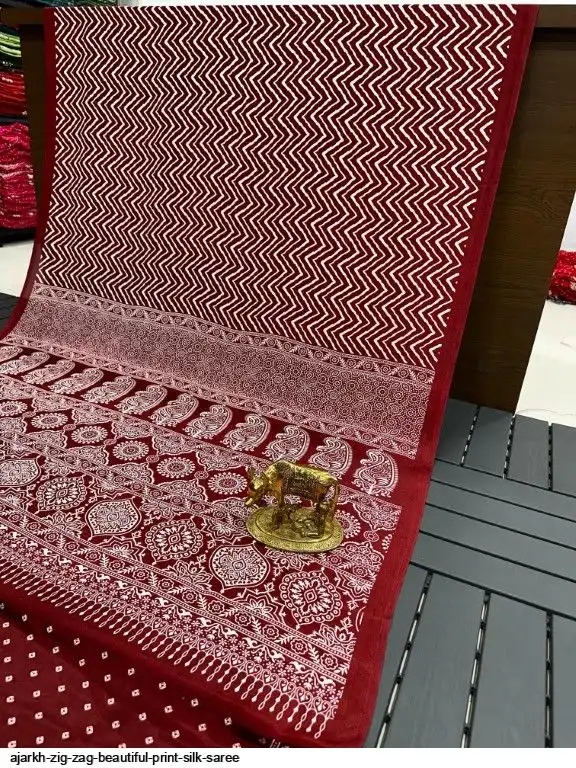 Ajarkh Zig Zag Beautiful Print Silk Saree