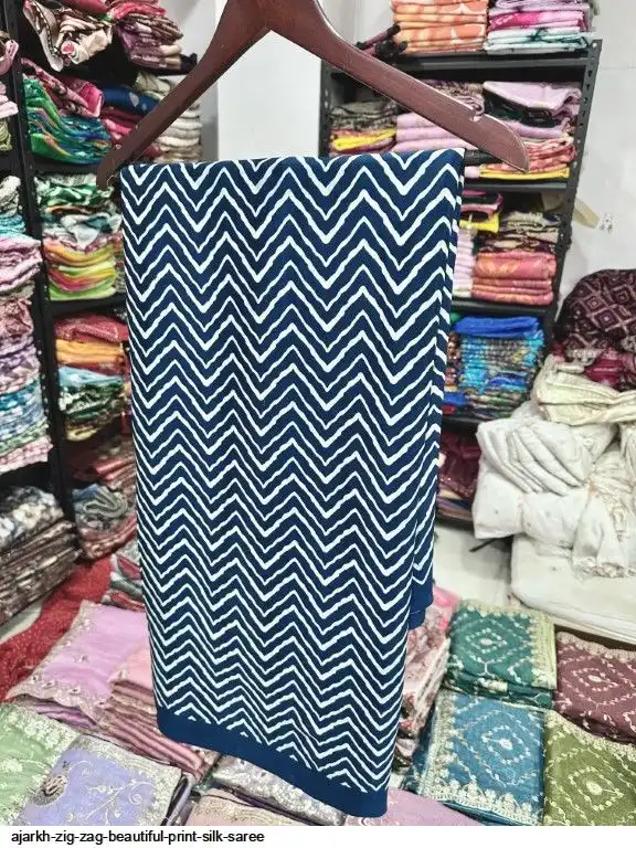 Ajarkh Zig Zag Beautiful Print Silk Saree