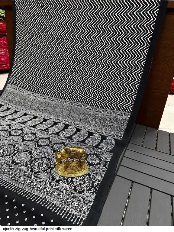 Ajarkh Zig Zag Beautiful Print Silk Saree