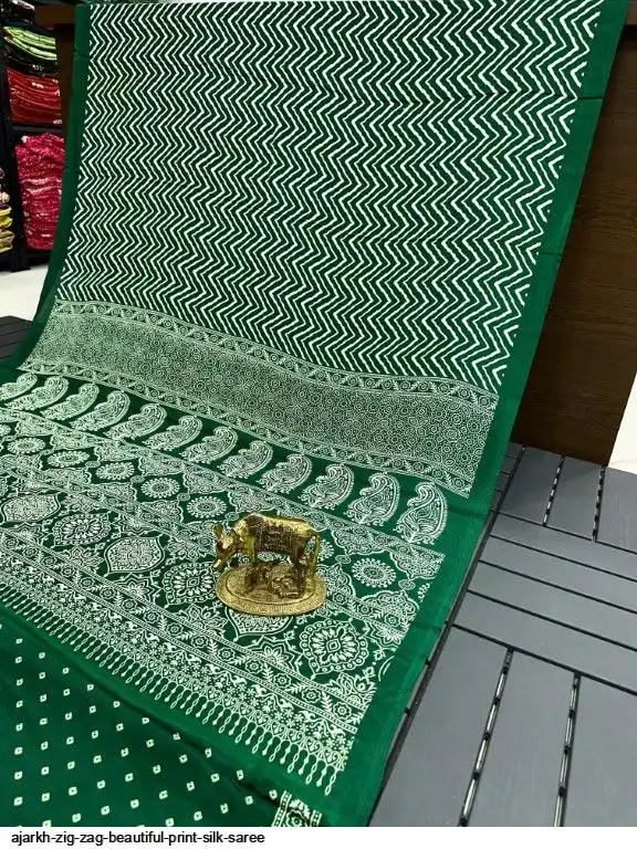 Ajarkh Zig Zag Beautiful Print Silk Saree