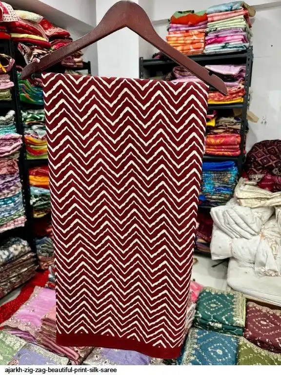 Ajarkh Zig Zag Beautiful Print Silk Saree