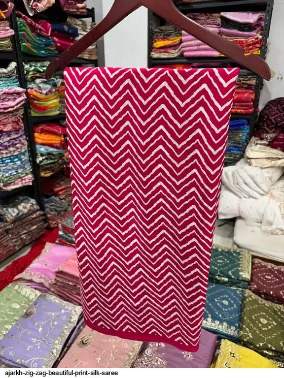 Ajarkh Zig Zag Beautiful Print Silk Saree