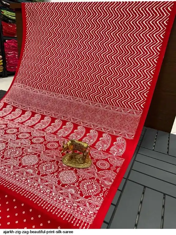 Ajarkh Zig Zag Beautiful Print Silk Saree