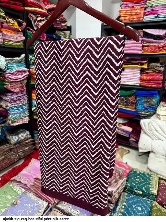 Ajarkh Zig Zag Beautiful Print Silk Saree