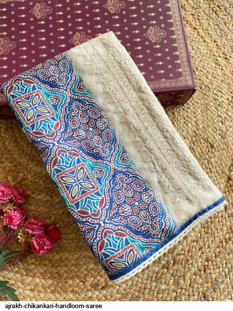 AJRAKH CHIKANKARI Handloom saree