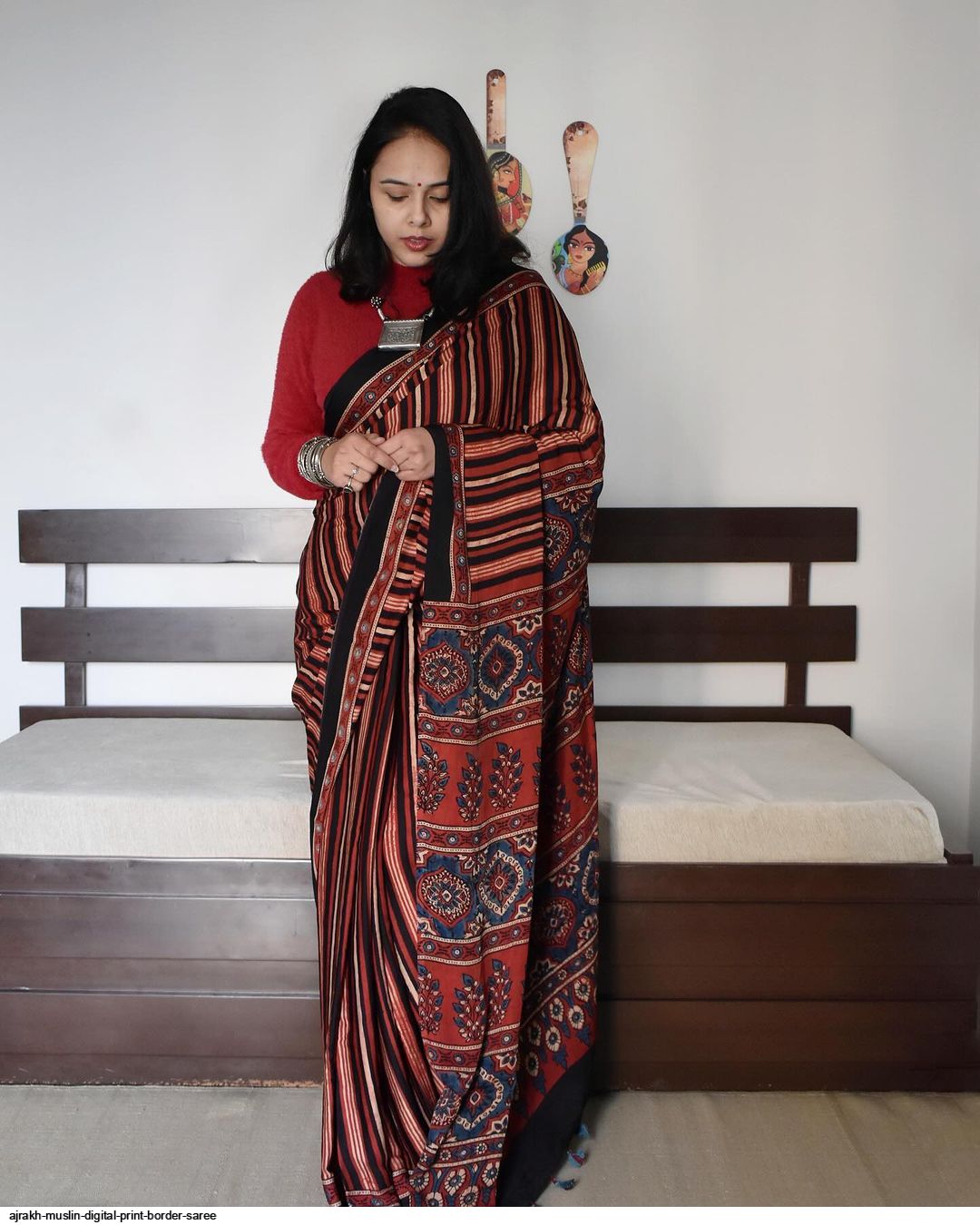 Ajrakh Muslin Digital Print BORDER SAREE