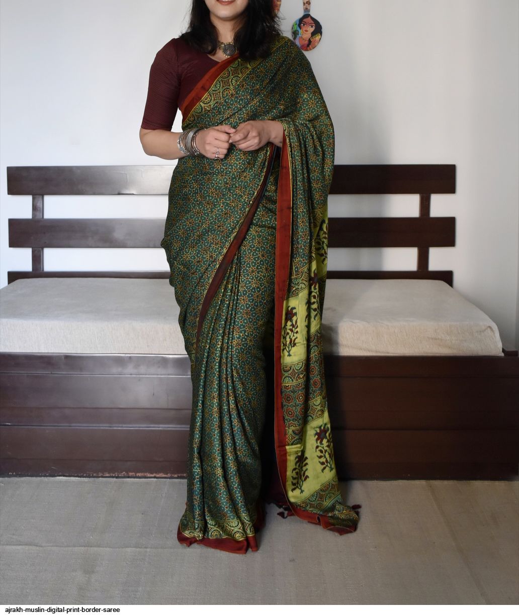 Ajrakh Muslin Digital Print BORDER SAREE