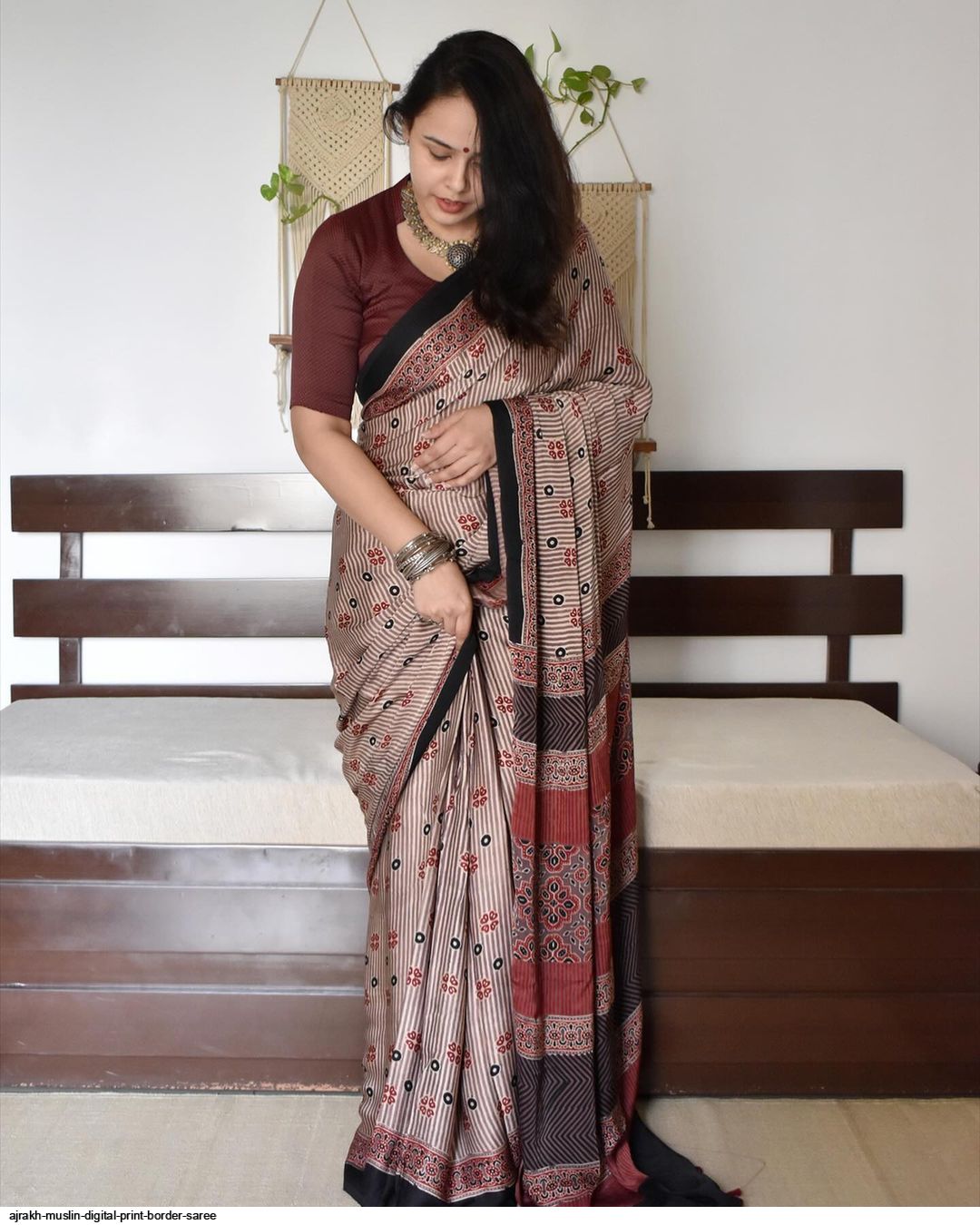Ajrakh Muslin Digital Print BORDER SAREE