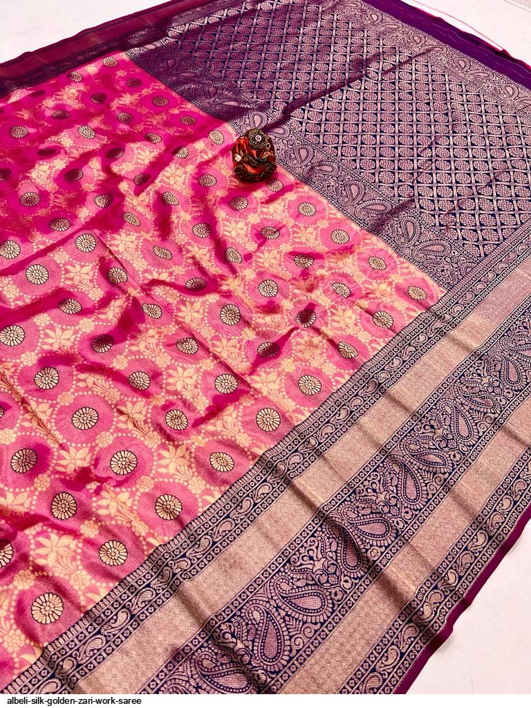 ALBELI SILK GOLDEN ZARI WORK SAREE