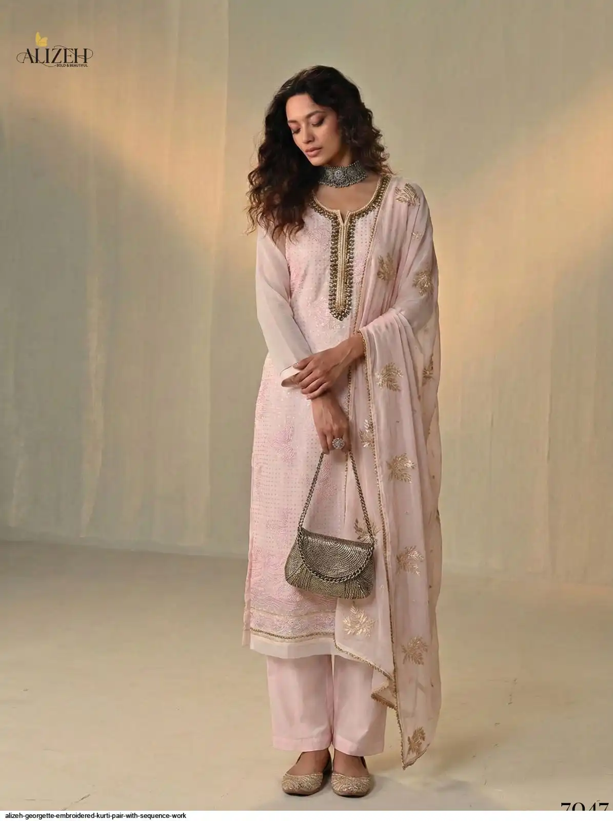 ALIZEH Georgette Embroidered Kurti Pair with Sequence Work