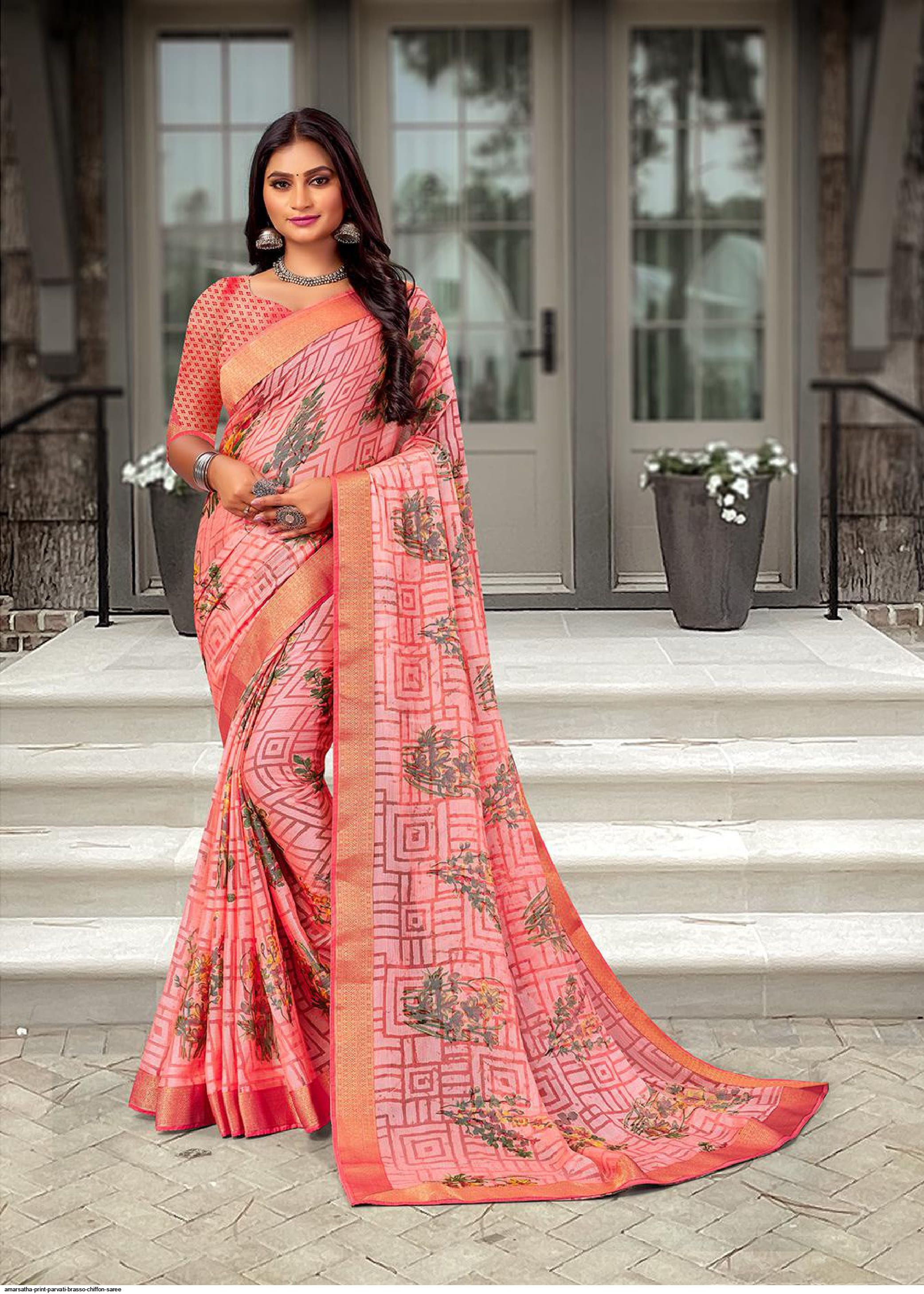 amarsatha print Parvati Brasso Chiffon saree