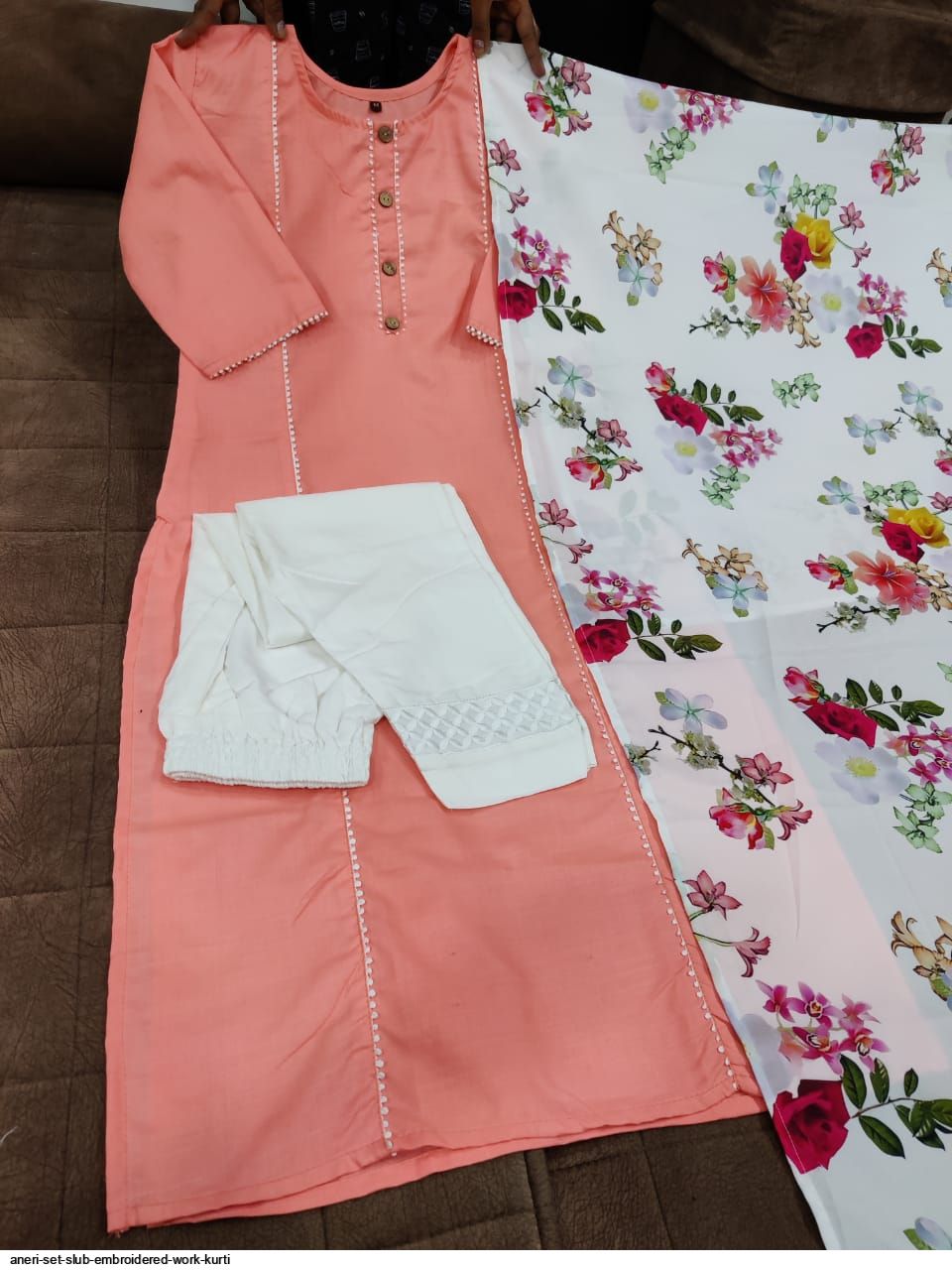 ANERI SET SLUB embroidered work KURTI