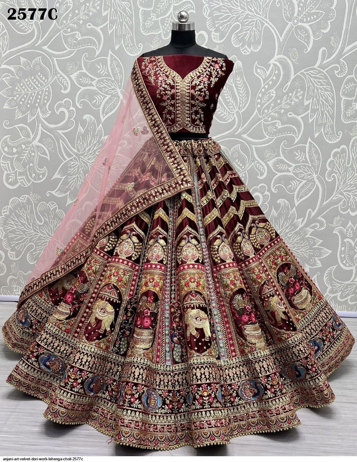 ANJANI ART Velvet Dori work LEHENGA CHOLI