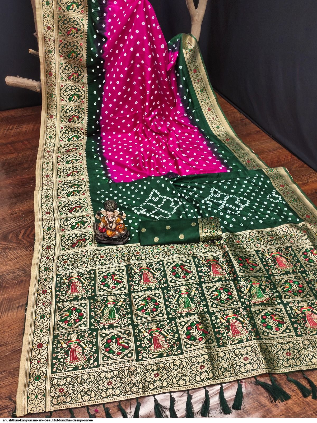 ANUSHTHAN Kanjivaram silk beautiful Bandhej design SAREE