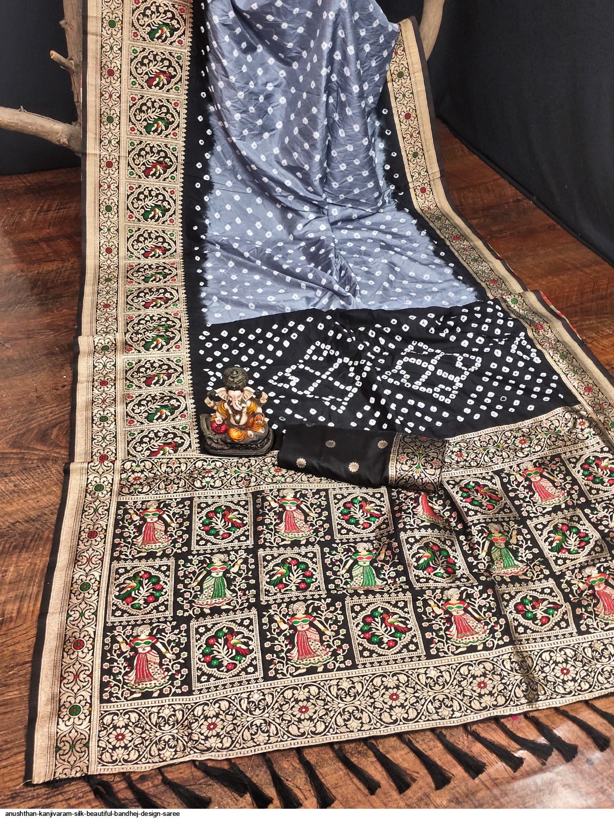 ANUSHTHAN Kanjivaram silk beautiful Bandhej design SAREE