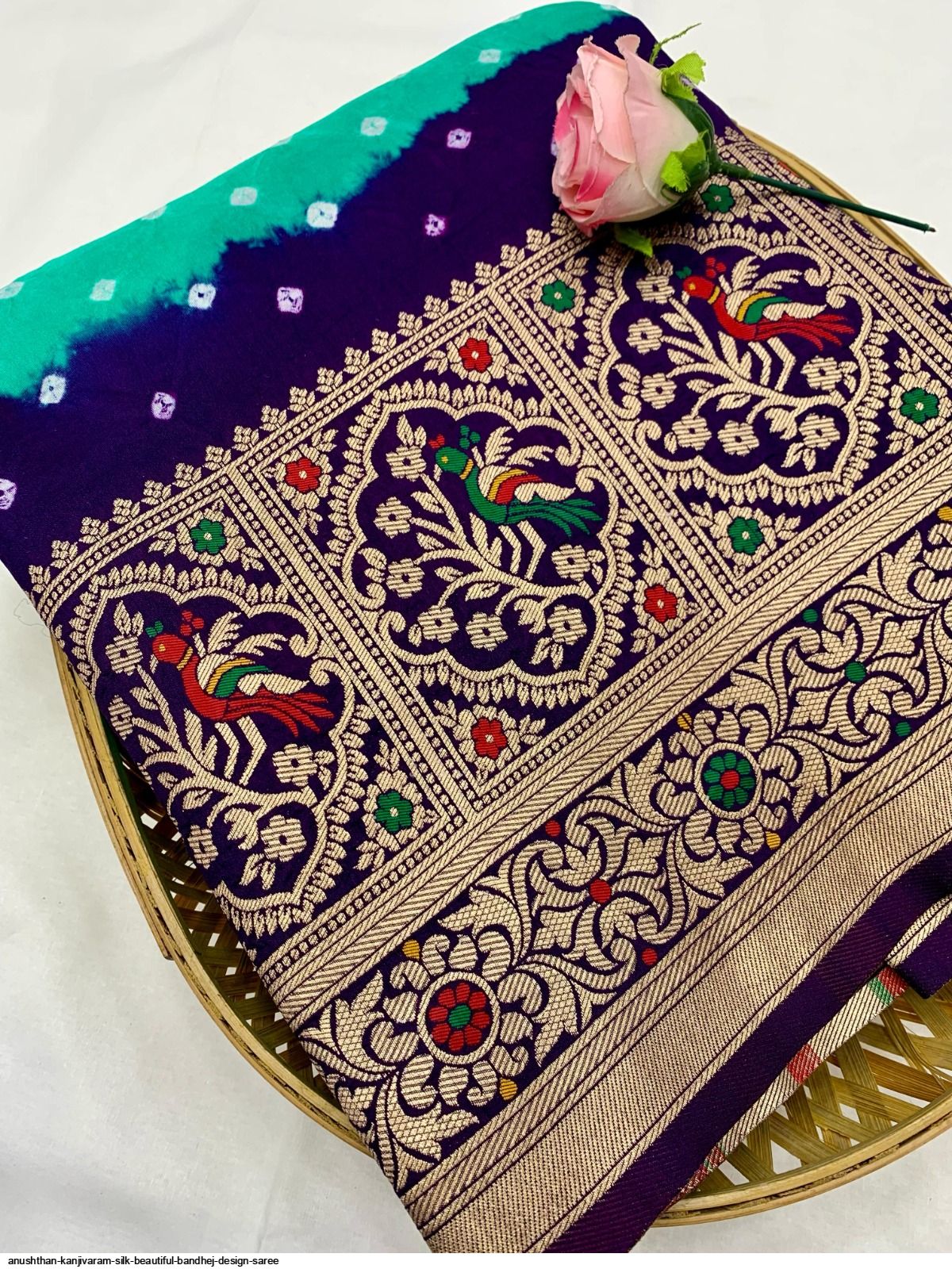 ANUSHTHAN Kanjivaram silk beautiful Bandhej design SAREE