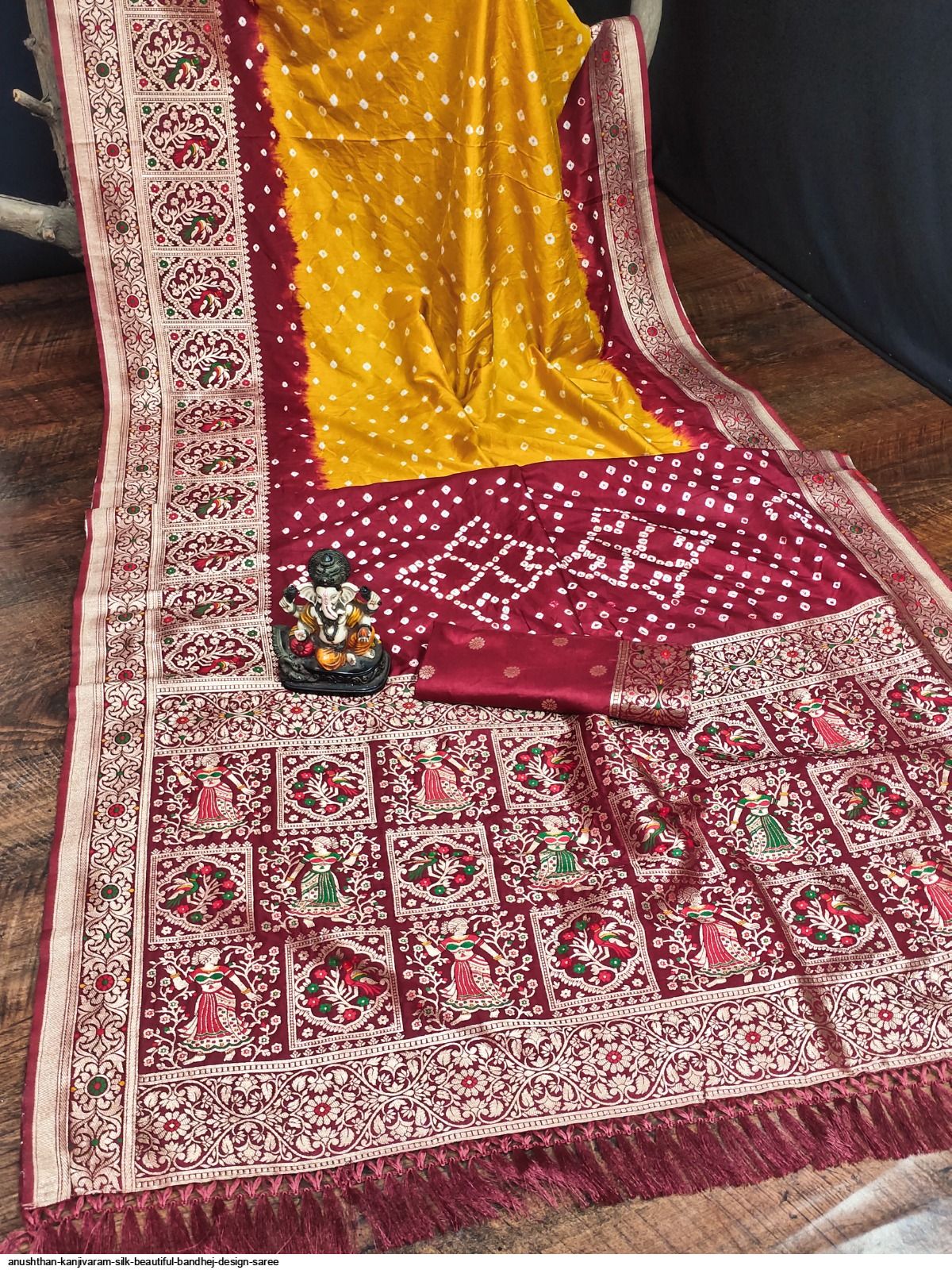 ANUSHTHAN Kanjivaram silk beautiful Bandhej design SAREE