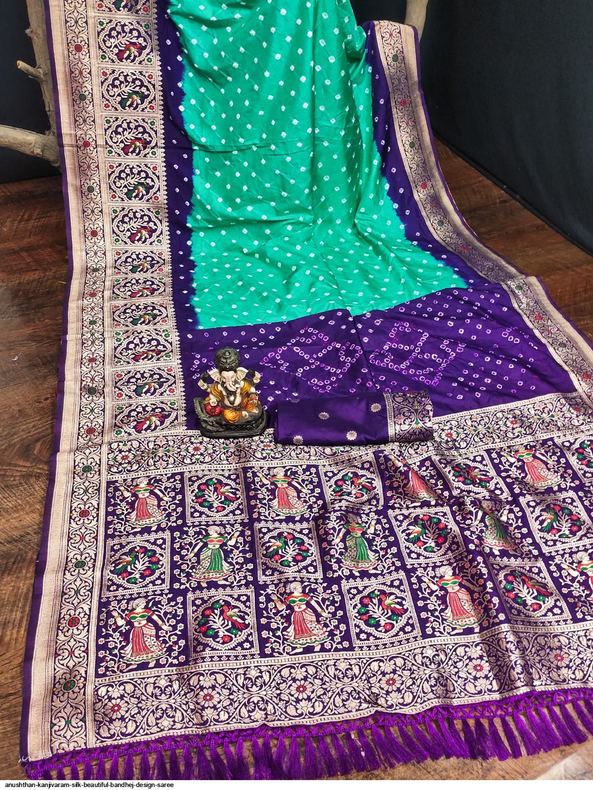 ANUSHTHAN Kanjivaram silk beautiful Bandhej design SAREE