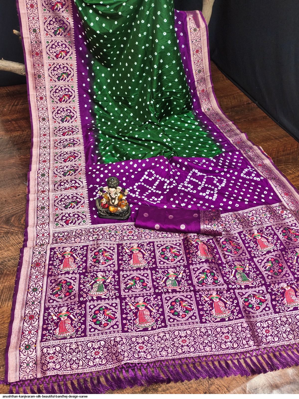 ANUSHTHAN Kanjivaram silk beautiful Bandhej design SAREE
