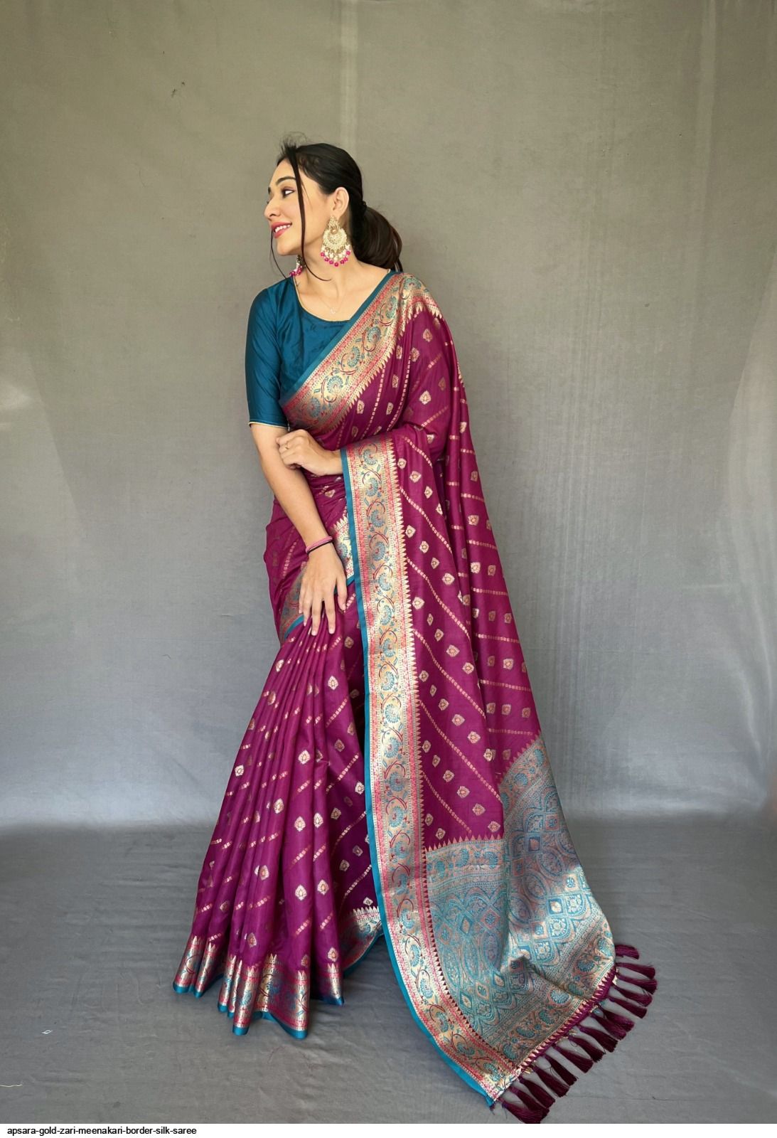 APSARA GOLD ZARI MEENAKARI BORDER SILK SAREE