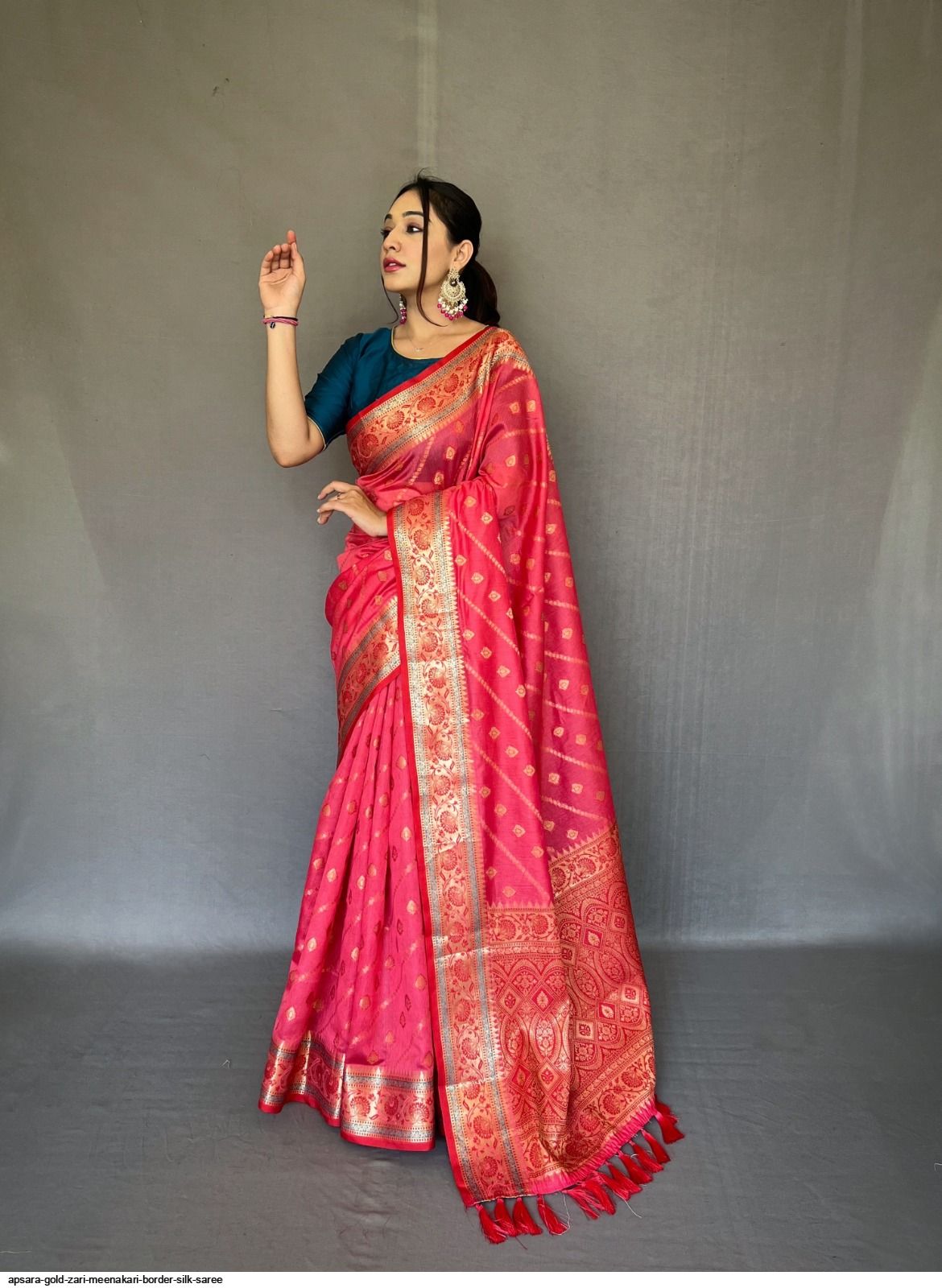 APSARA GOLD ZARI MEENAKARI BORDER SILK SAREE