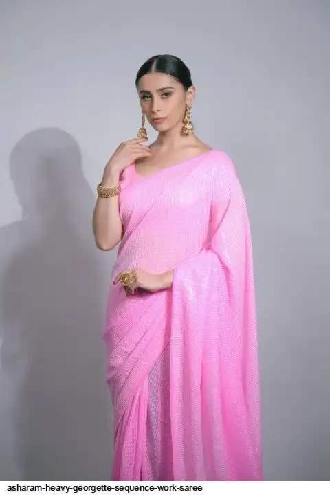 Asharam Heavy Georgette Sequence WORK SAREE