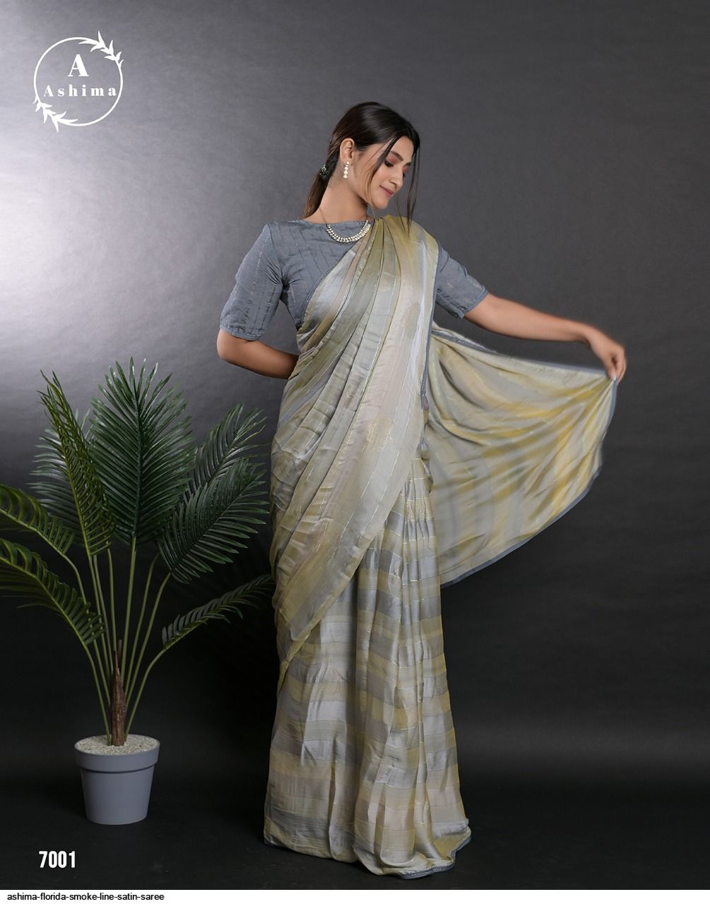 ASHIMA FLORIDA SMOKE line satin saree