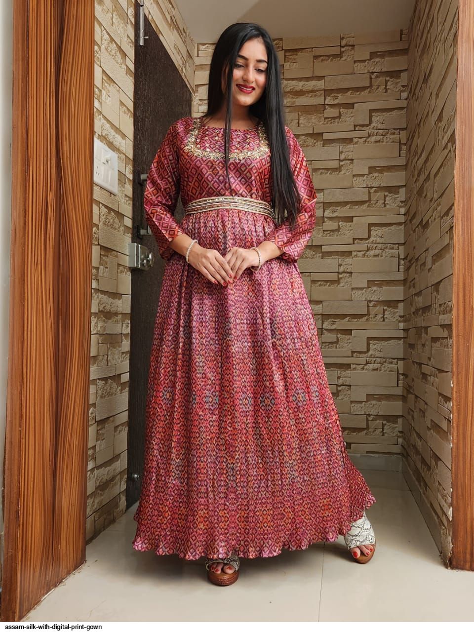 Assam silk with digital print gown