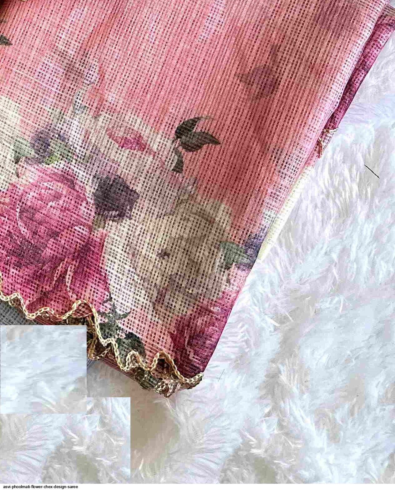 Asvi phoolmati FLOWER CHEX DESIGN SAREE