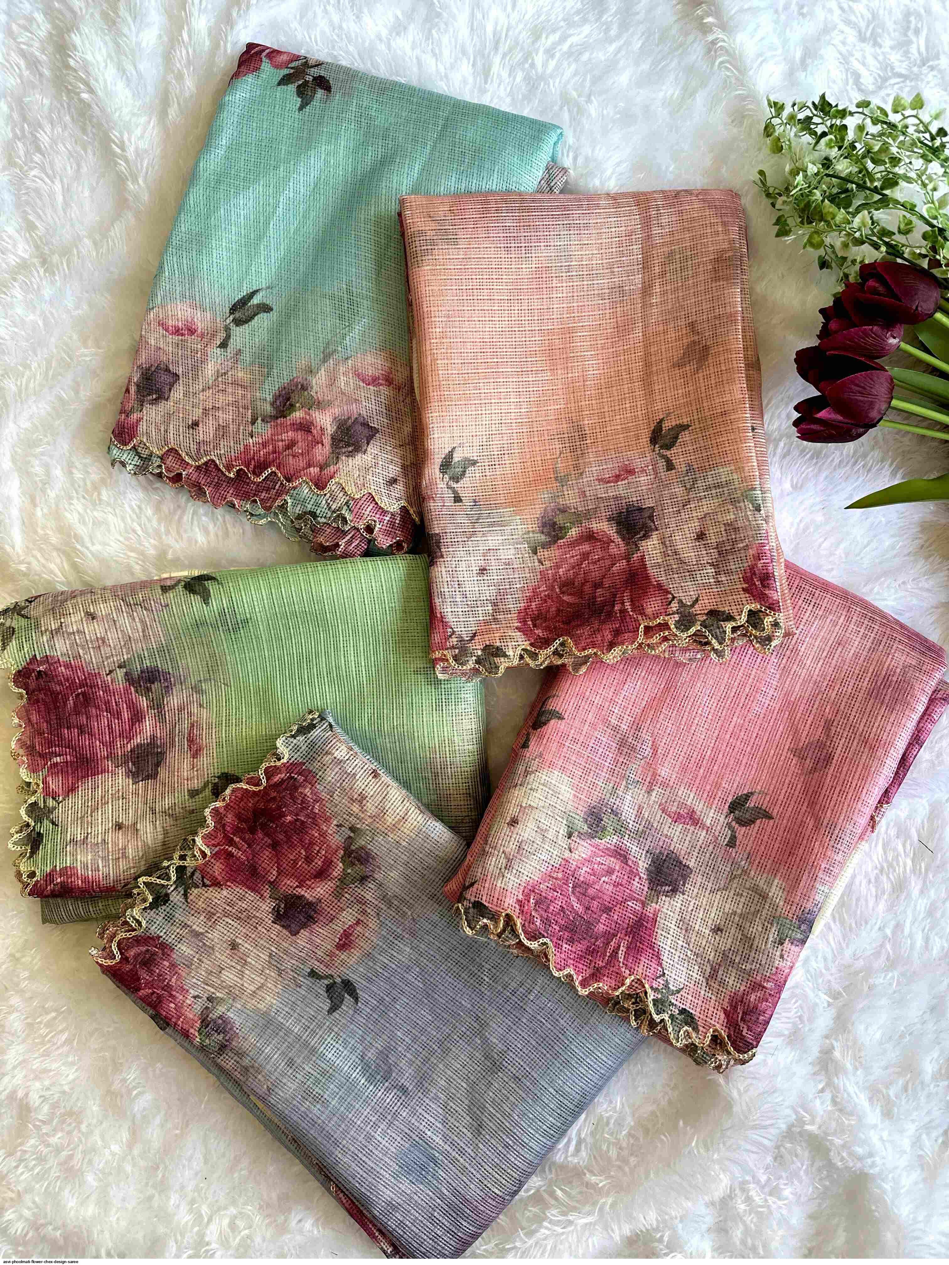 Asvi phoolmati FLOWER CHEX DESIGN SAREE