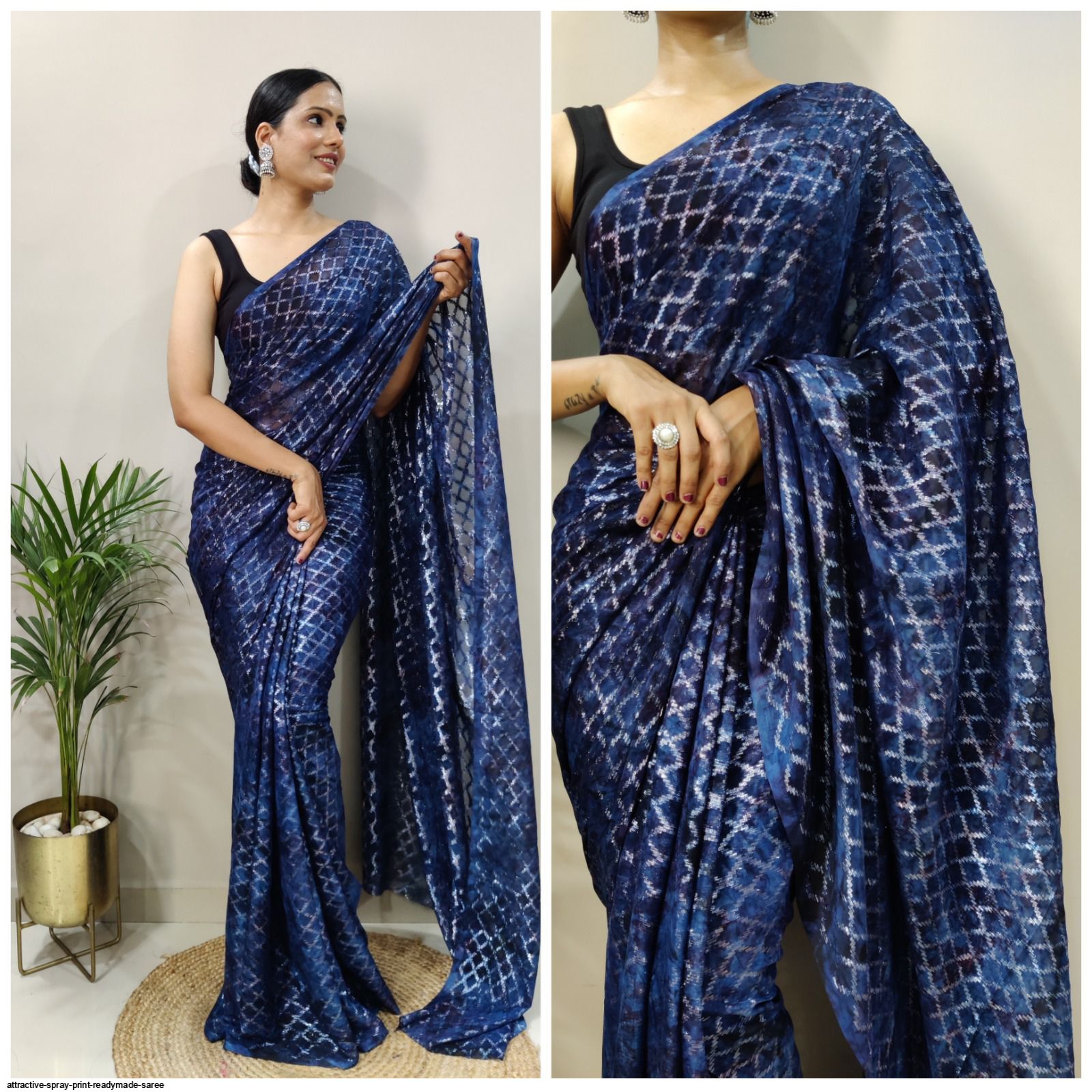 ATTRACTIVE SPRAY PRINT READYMADE SAREE