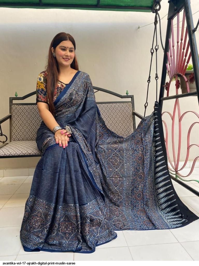 AVANTIKA VOL 17 Ajrakh Digital Print Muslin SAREE