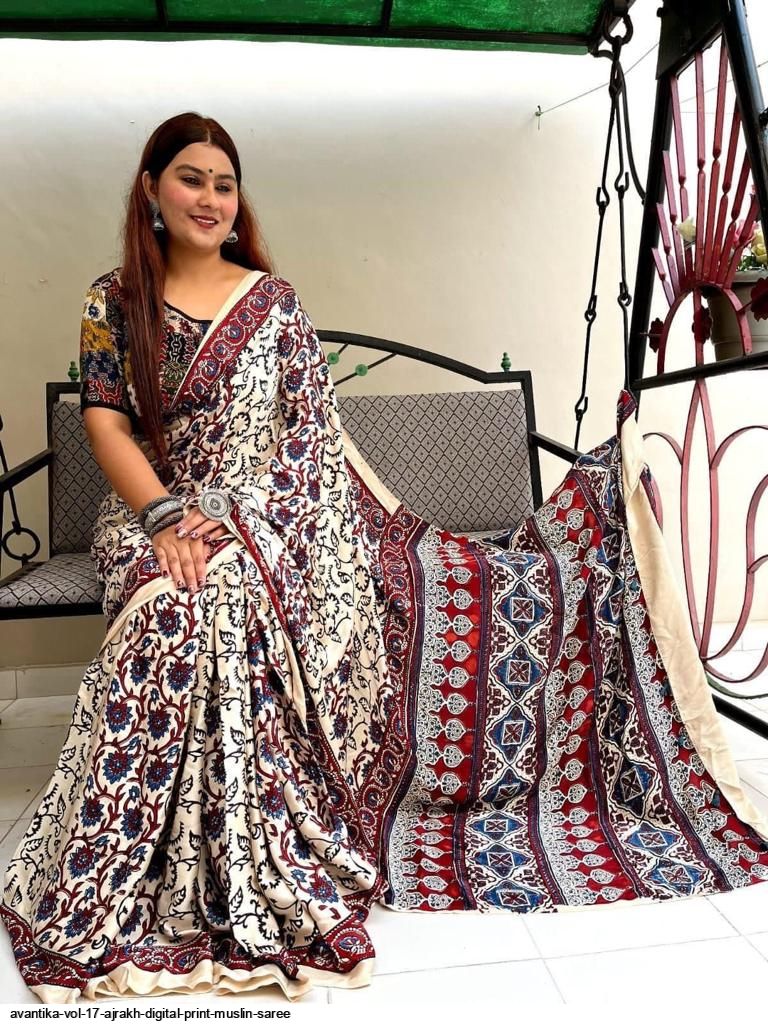 AVANTIKA VOL 17 Ajrakh Digital Print Muslin SAREE