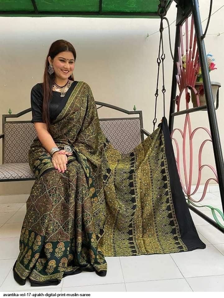 AVANTIKA VOL 17 Ajrakh Digital Print Muslin SAREE