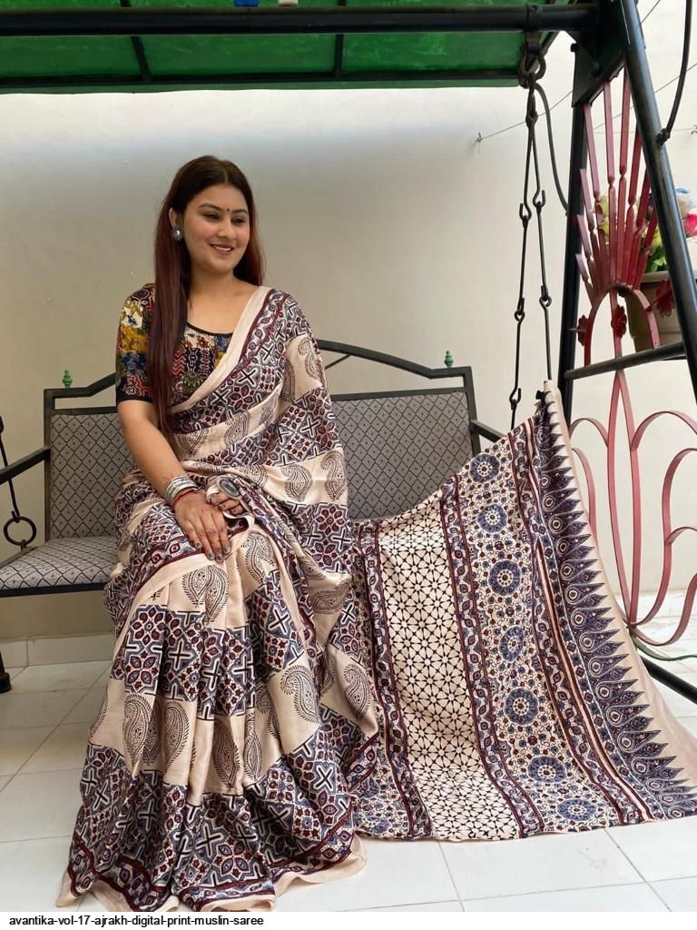 AVANTIKA VOL 17 Ajrakh Digital Print Muslin SAREE