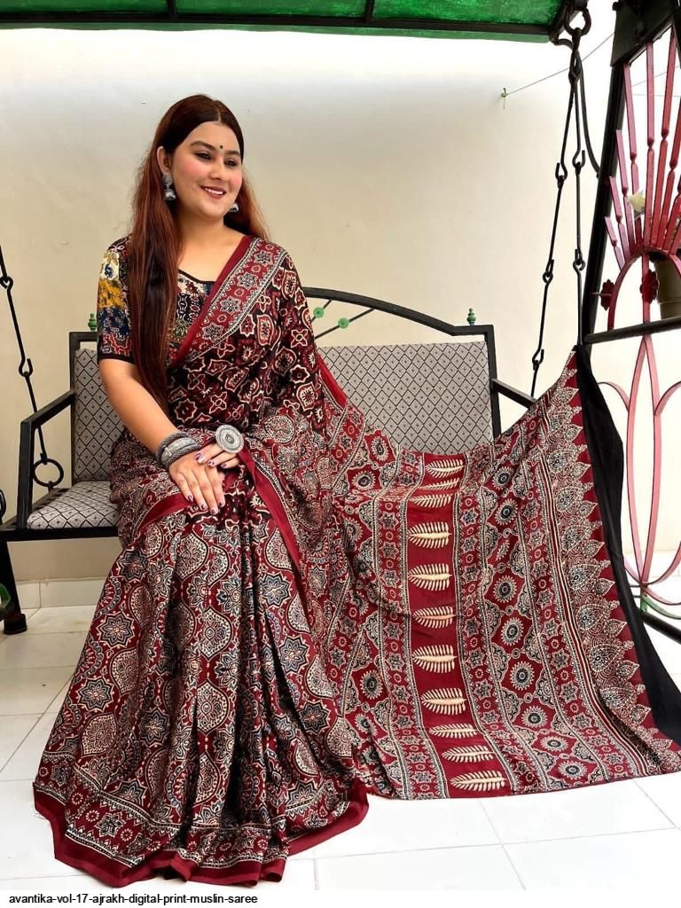AVANTIKA VOL 17 Ajrakh Digital Print Muslin SAREE