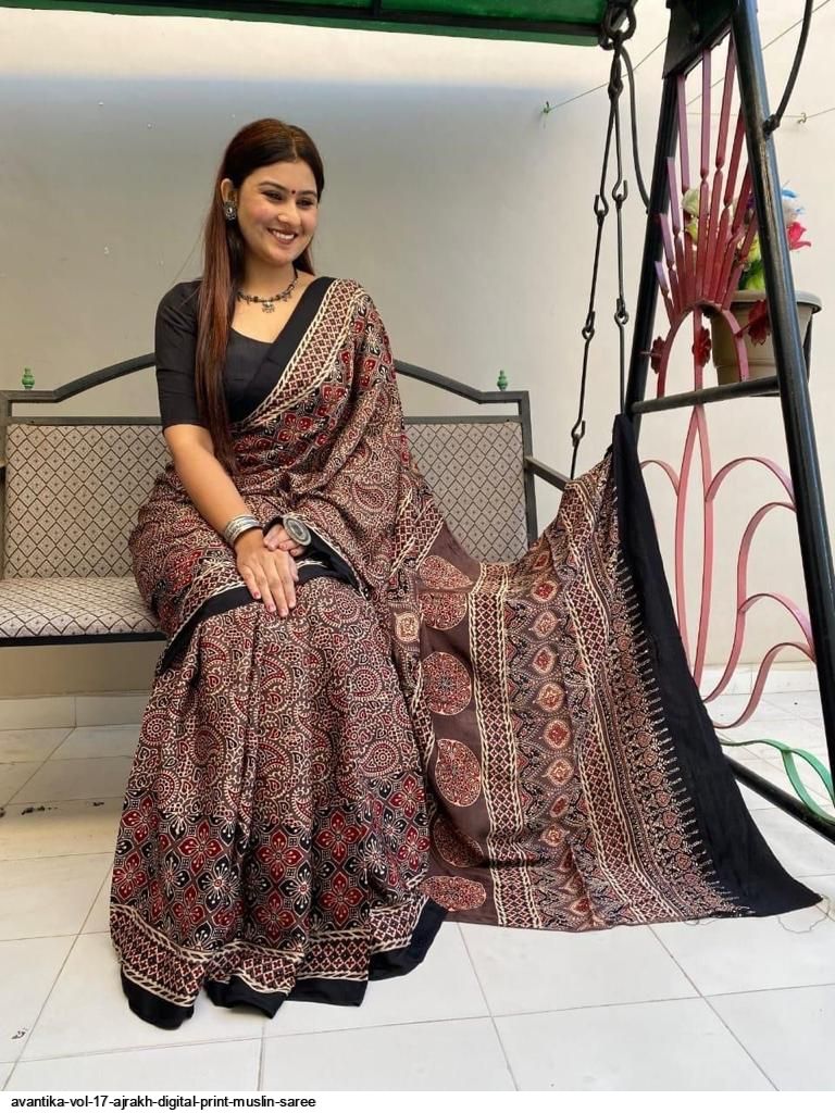 AVANTIKA VOL 17 Ajrakh Digital Print Muslin SAREE