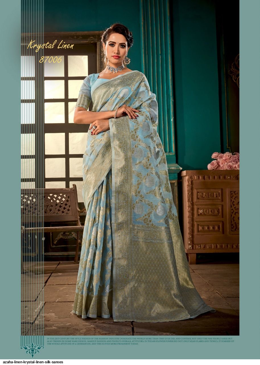 azaha linen Krystal Linen silk sarees