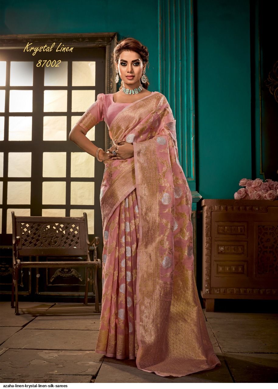 azaha linen Krystal Linen silk sarees