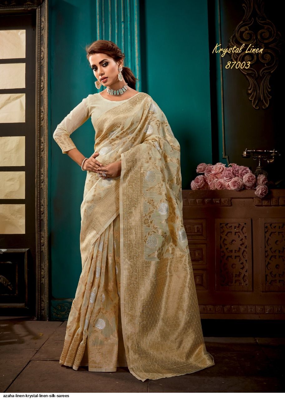 azaha linen Krystal Linen silk sarees