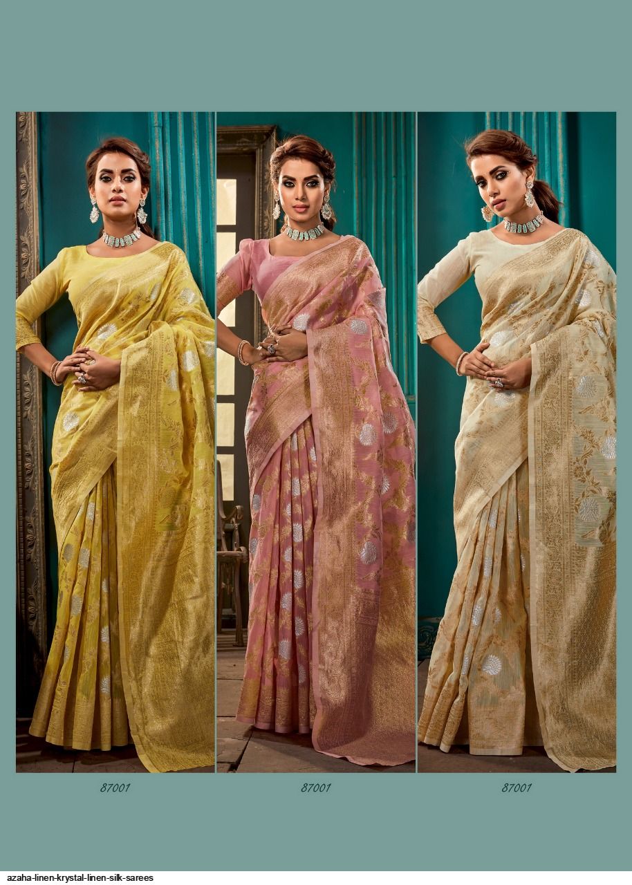 azaha linen Krystal Linen silk sarees
