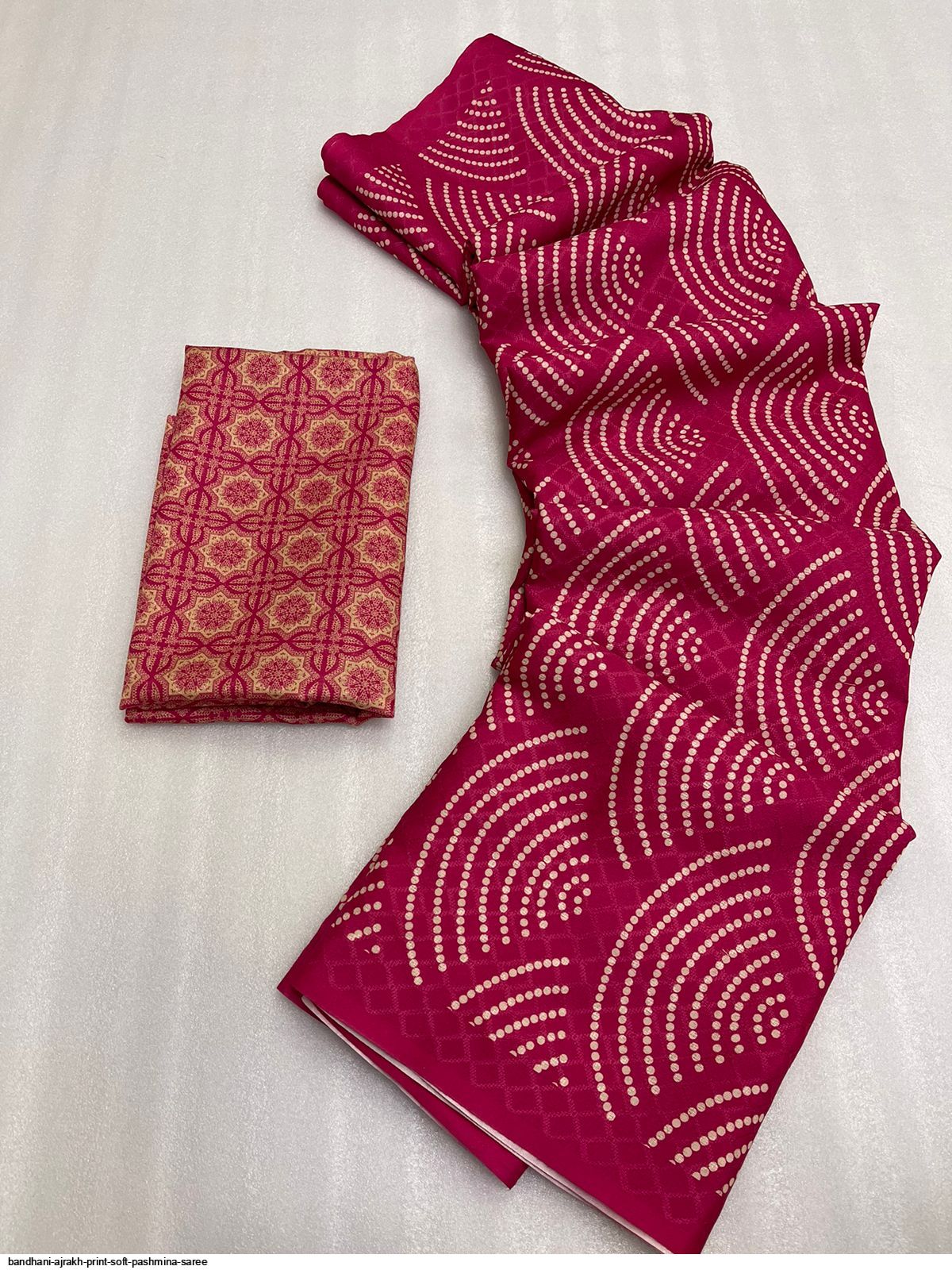 Bandhani Ajrakh Print soft Pashmina saree