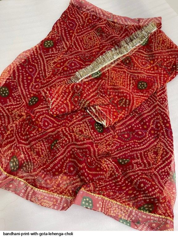bandhani print with gota lehenga choli